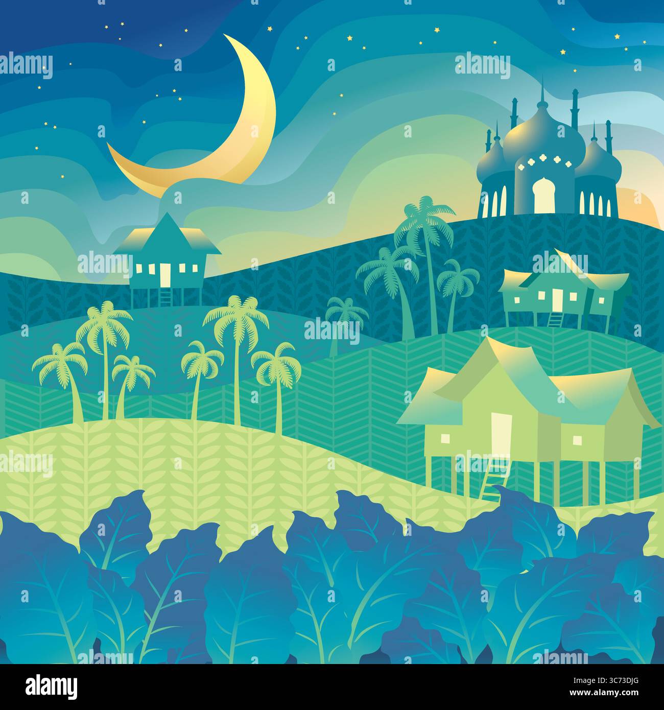 Vector of some place in countryside, also known as rumah kampung. With ...