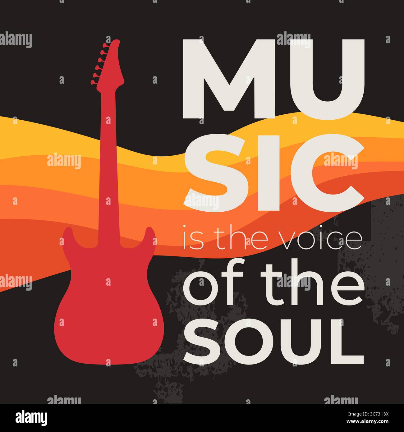 Vector grunge minimalist music poster with electric guitar silhouette ...