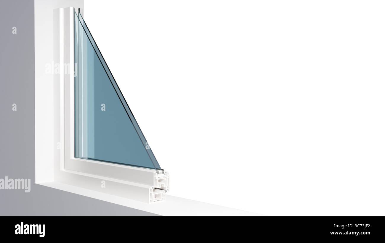 Section of a plastic window with double glazing in a section for ...