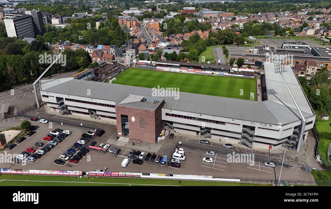 Aerial drone picture shows the Charles Tondreau stadium of Belgian ...