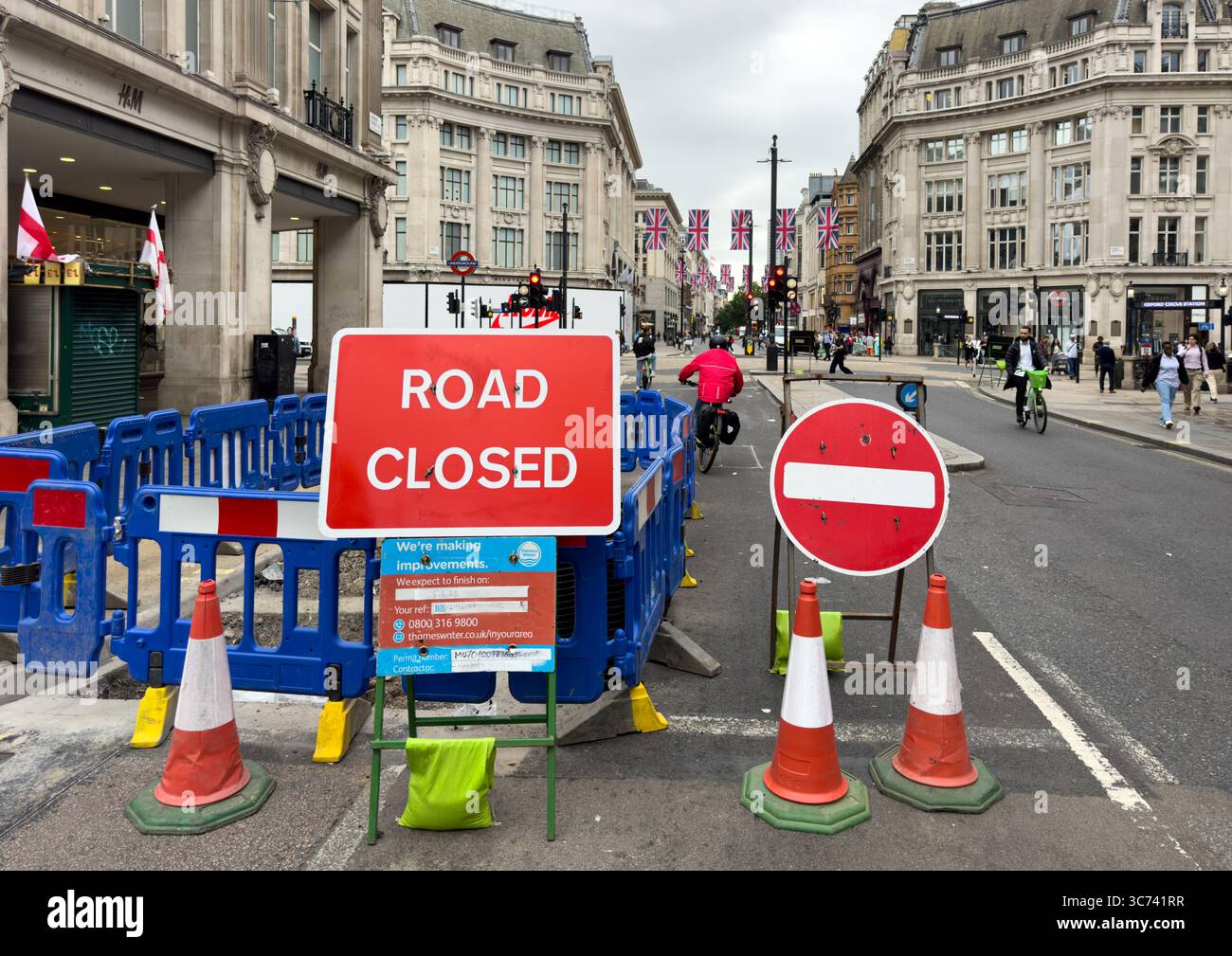 August 2025 Road closed and no entry sign with cones on the famous ...
