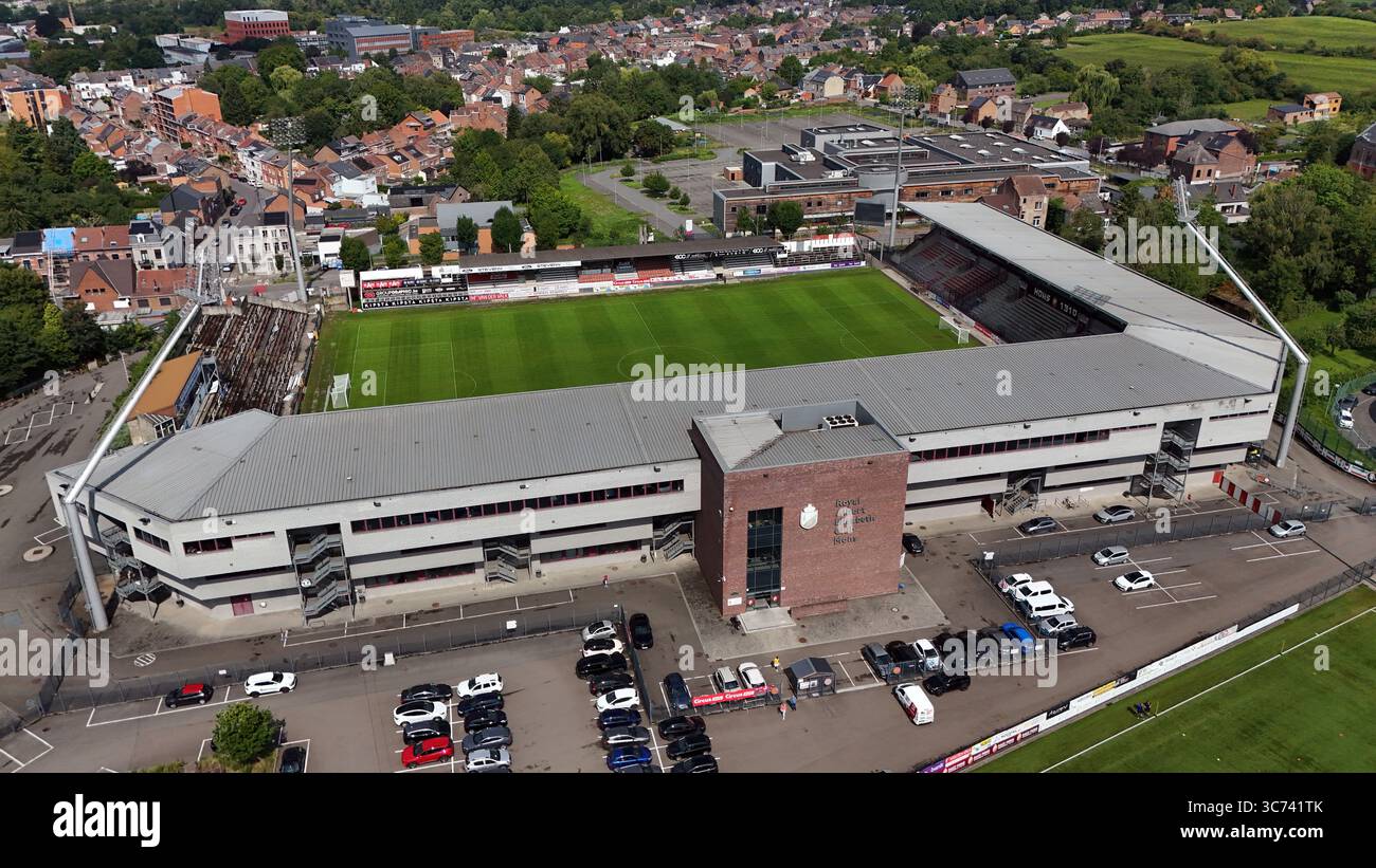 Aerial drone picture shows the Charles Tondreau stadium of Belgian ...