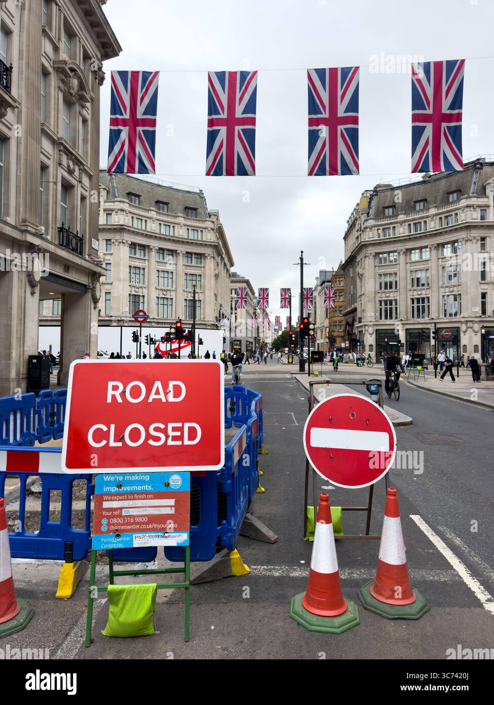 August 2025 Road closed and no entry sign with cones on the famous ...