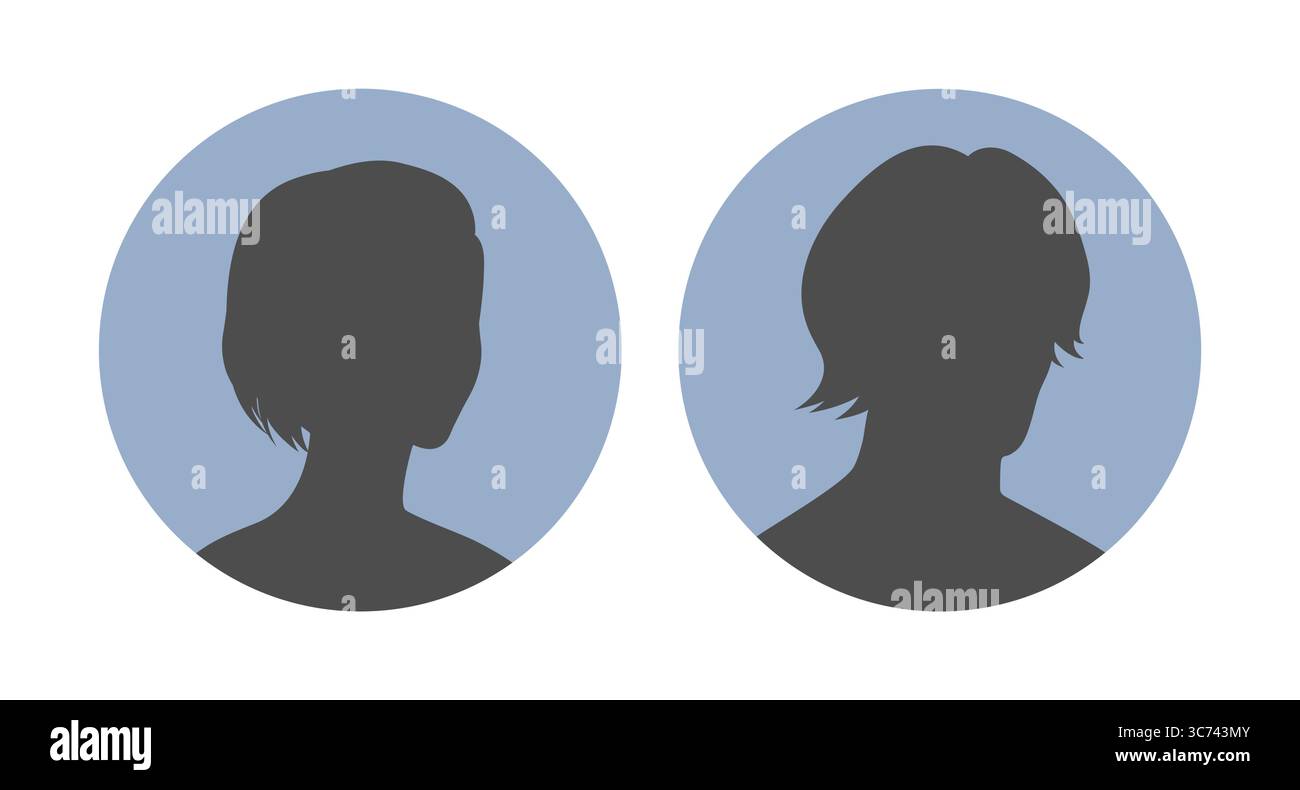 Female and male face silhouettes icons. Round icons with abstract women ...