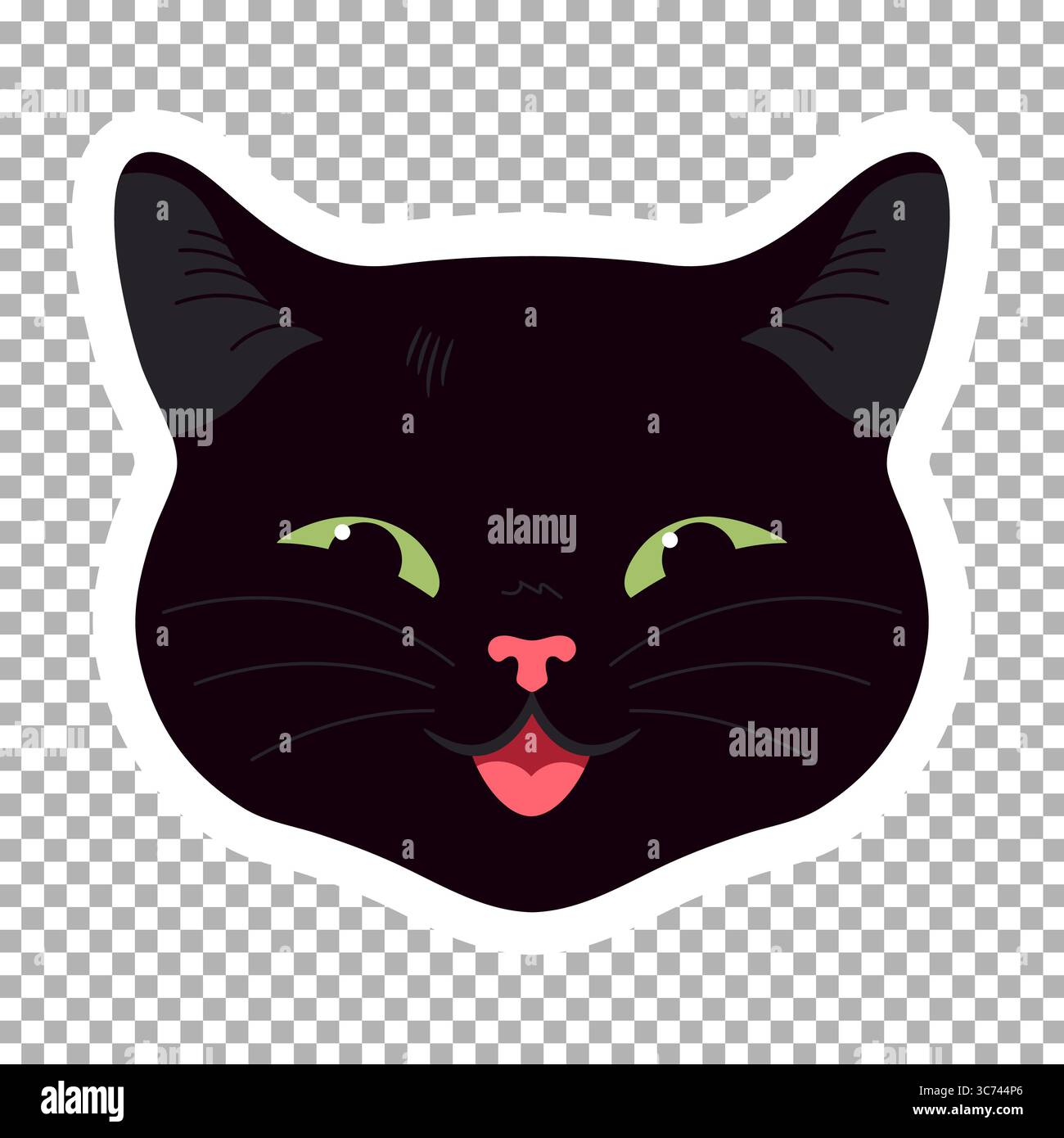 Cute smiling black cat face. Cat head sticker. Vector illustration ...