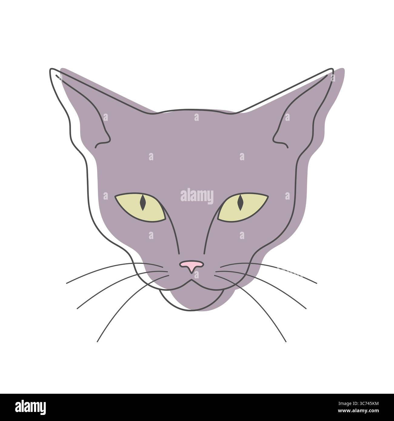 Gray cat face outline isolated on white background. Vector illustration ...