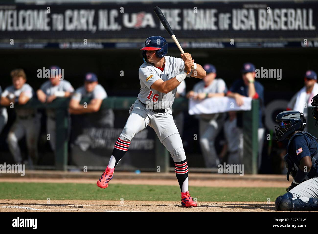 Tague Davis (16) (Louisville) of Team Stripes at bat during a USA ...