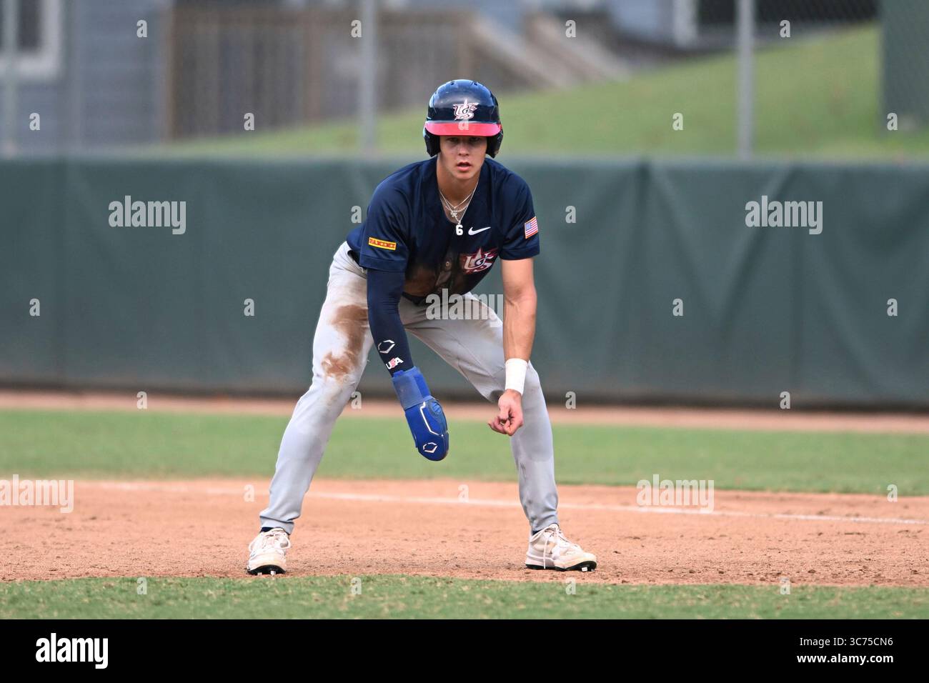 Tyler Bell (6) (Kentucky) of Team Stars leads off first base during a ...