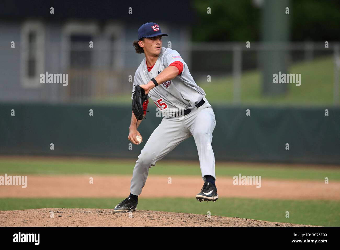 Team Stripes pitcher Max Bayles (45) (Santa Clara) delivers a pitch during a USA Baseball ...