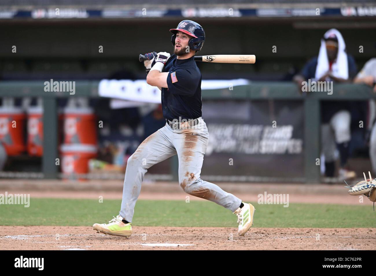 Lucas Moore (2) (Louisville) of Team Stars follows through on a swing ...