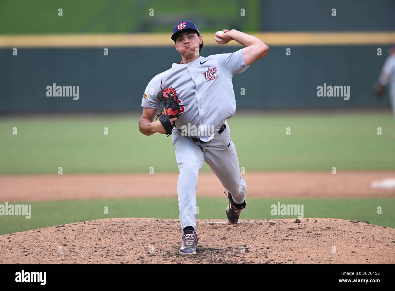 Noah Franco (6) (TCU) of Team Stripes delivers a pitch during a USA ...