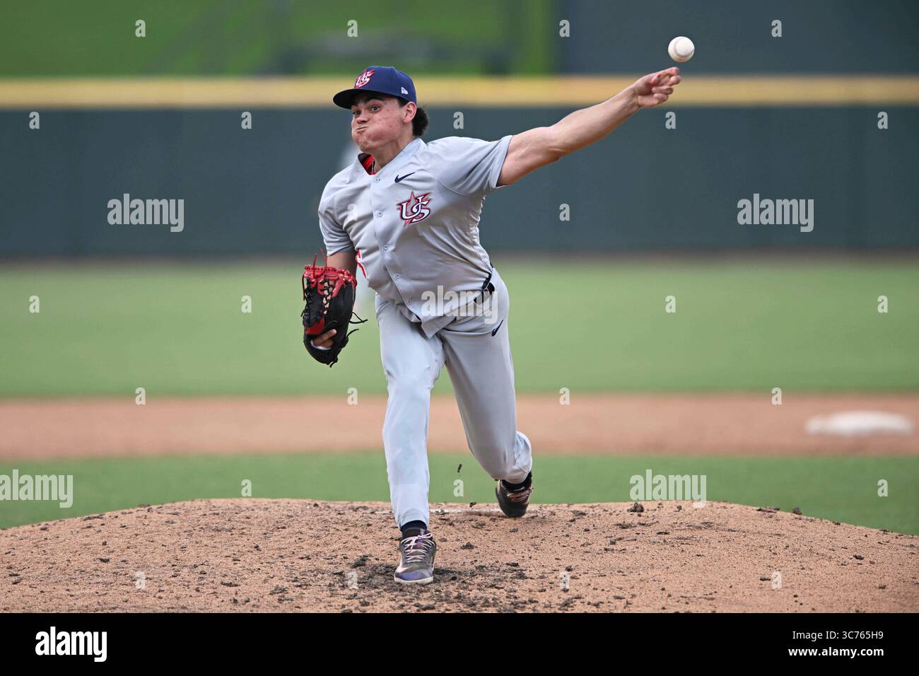 Noah Franco (6) (TCU) of Team Stripes delivers a pitch during a USA ...