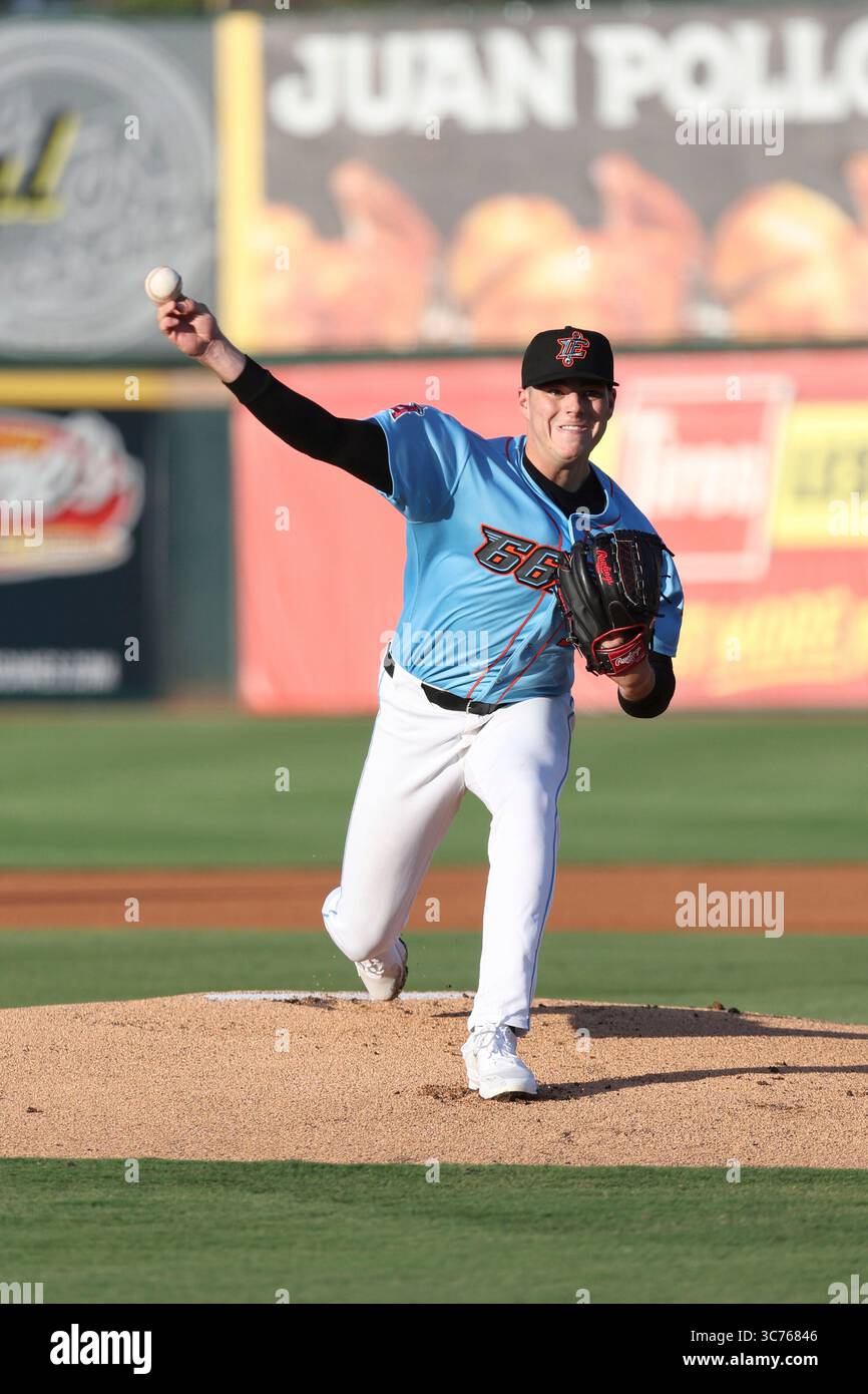 Barrett Kent (10) of the Inland Empire Empire 66ers pitches against the ...