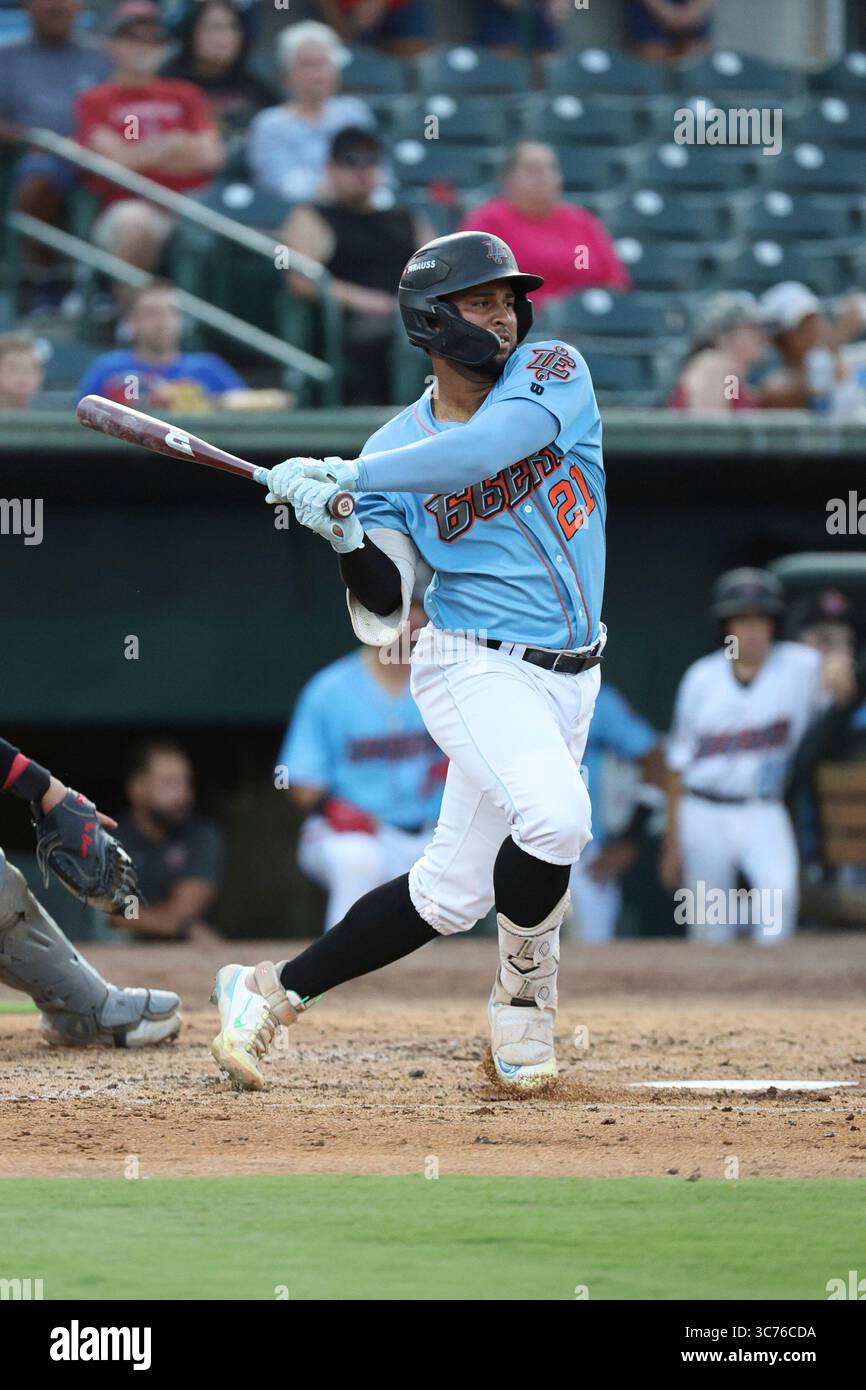 Dario Laverde (21) of the Inland Empire Empire 66ers bats against the ...