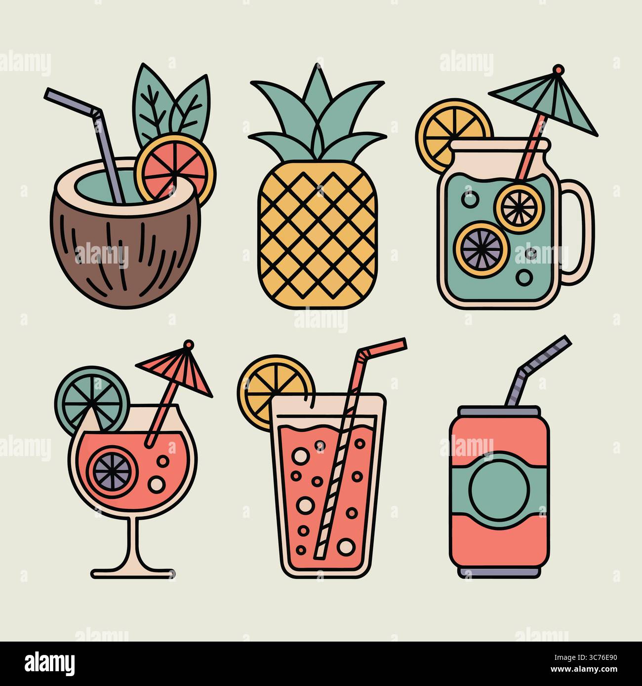 Tropical Cocktails: Summer Drink Icons & Pineapple Design Elements ...