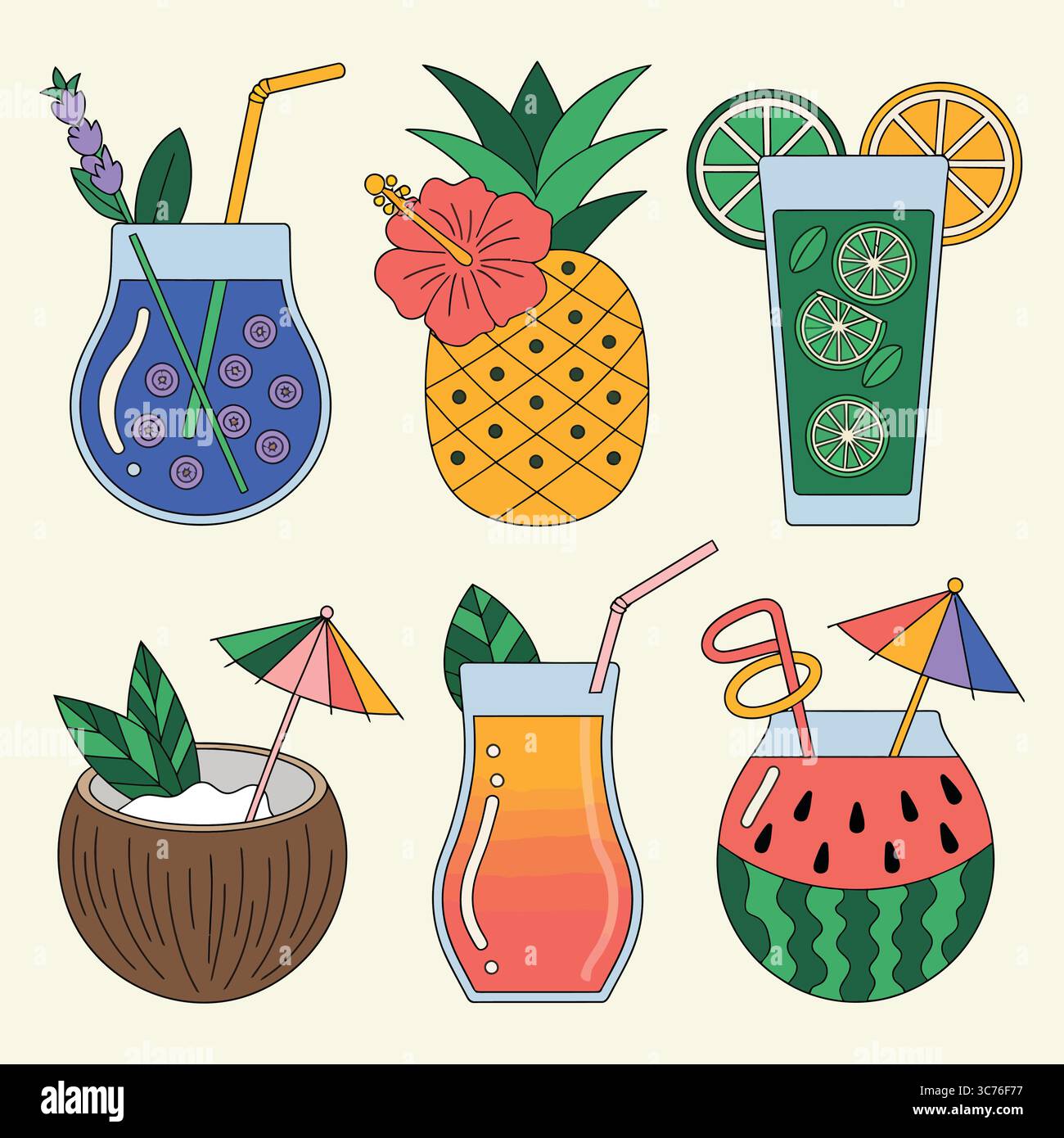 Tropical fruit drinks in Stock Vector Images - Alamy