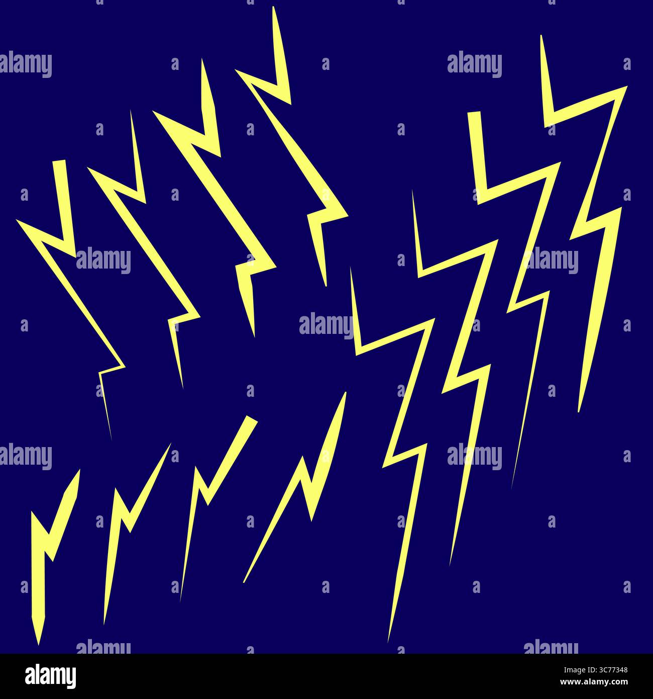 Lightning bolt vector. Electric thunder icon. Jagged yellow shape. Blue ...