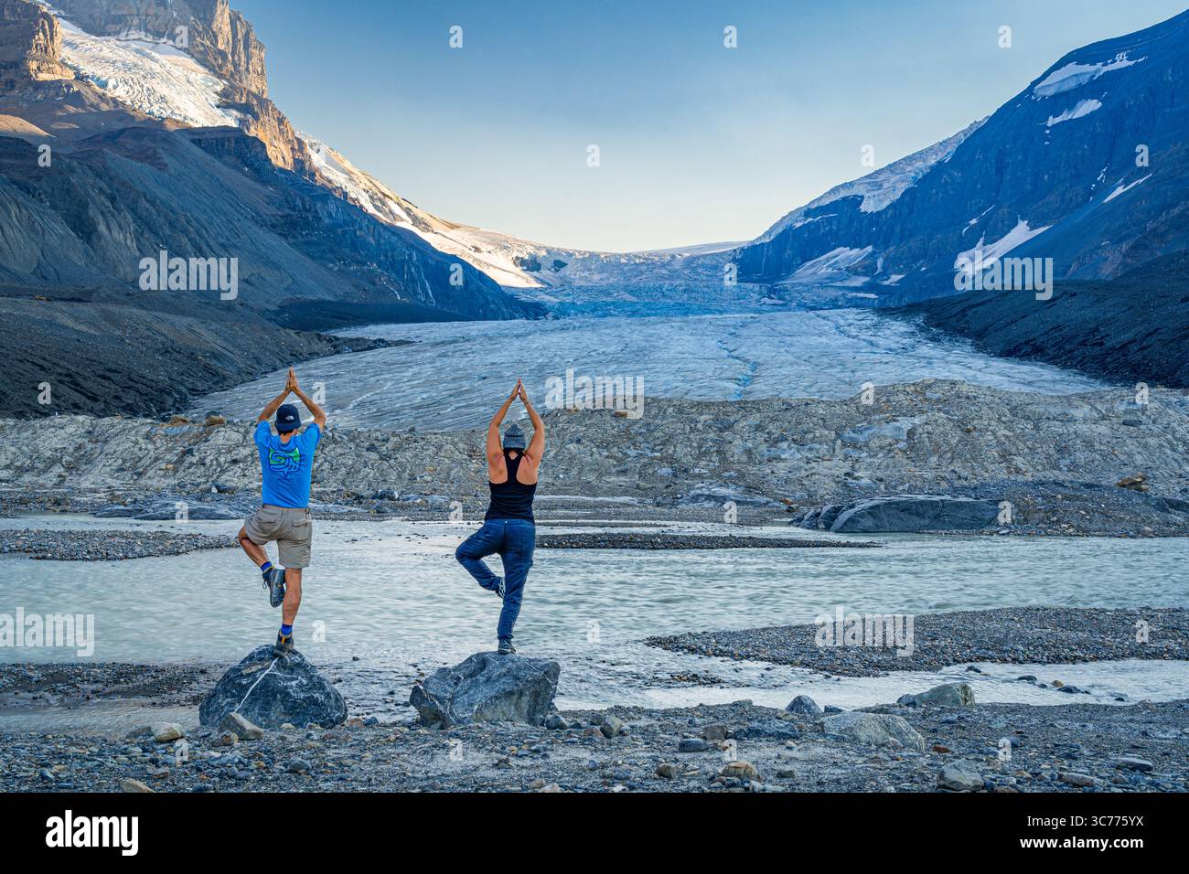 Glacier Tree Poses are struck at the Athabasca Glacier in Jasper ...