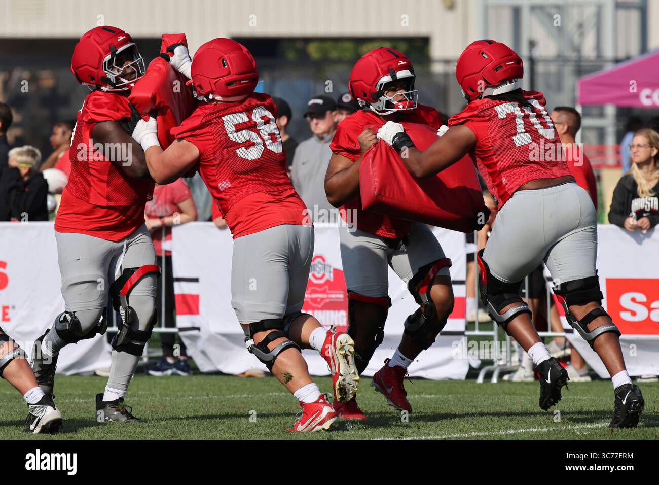 Ohio State offensive lineman Justin Terry, left, Gabe VanSickle, Jayvon ...