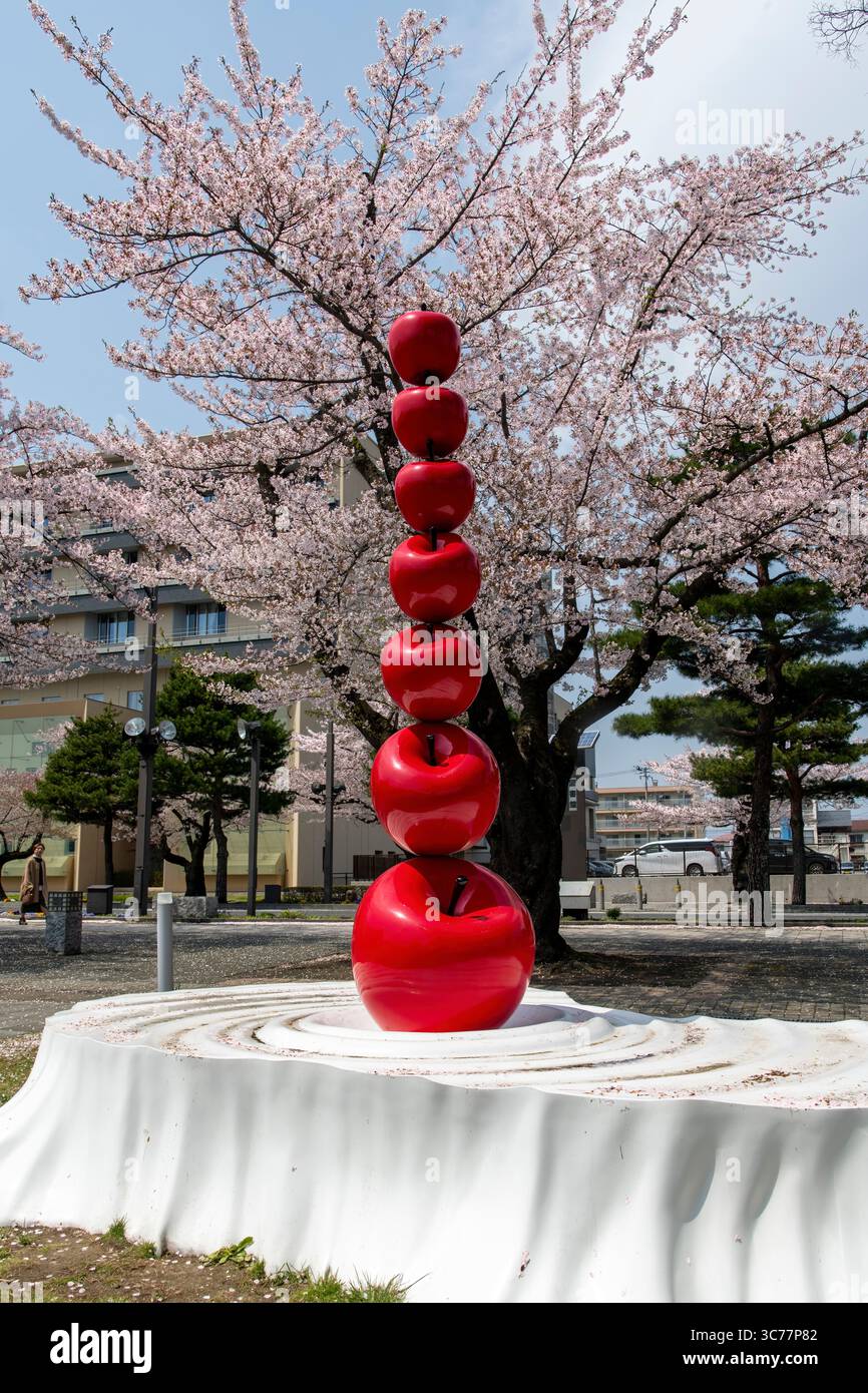 Towada, Aomori, Japan-April 27, 2025; Sculpture by artist Yasuhiro ...