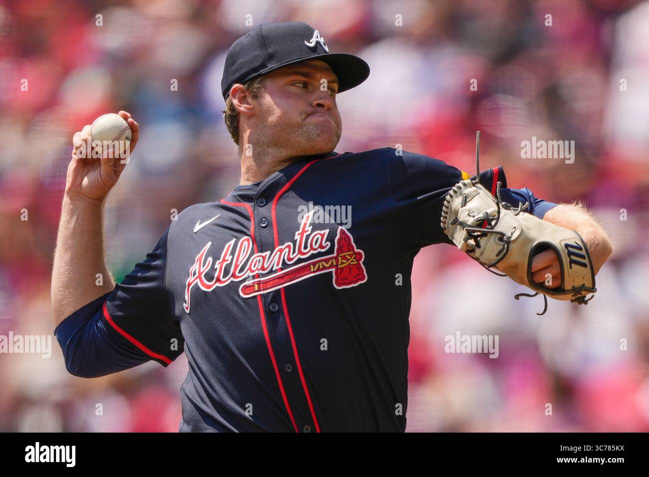 Atlanta Braves pitcher Bryce Elder throws during the first inning of a ...