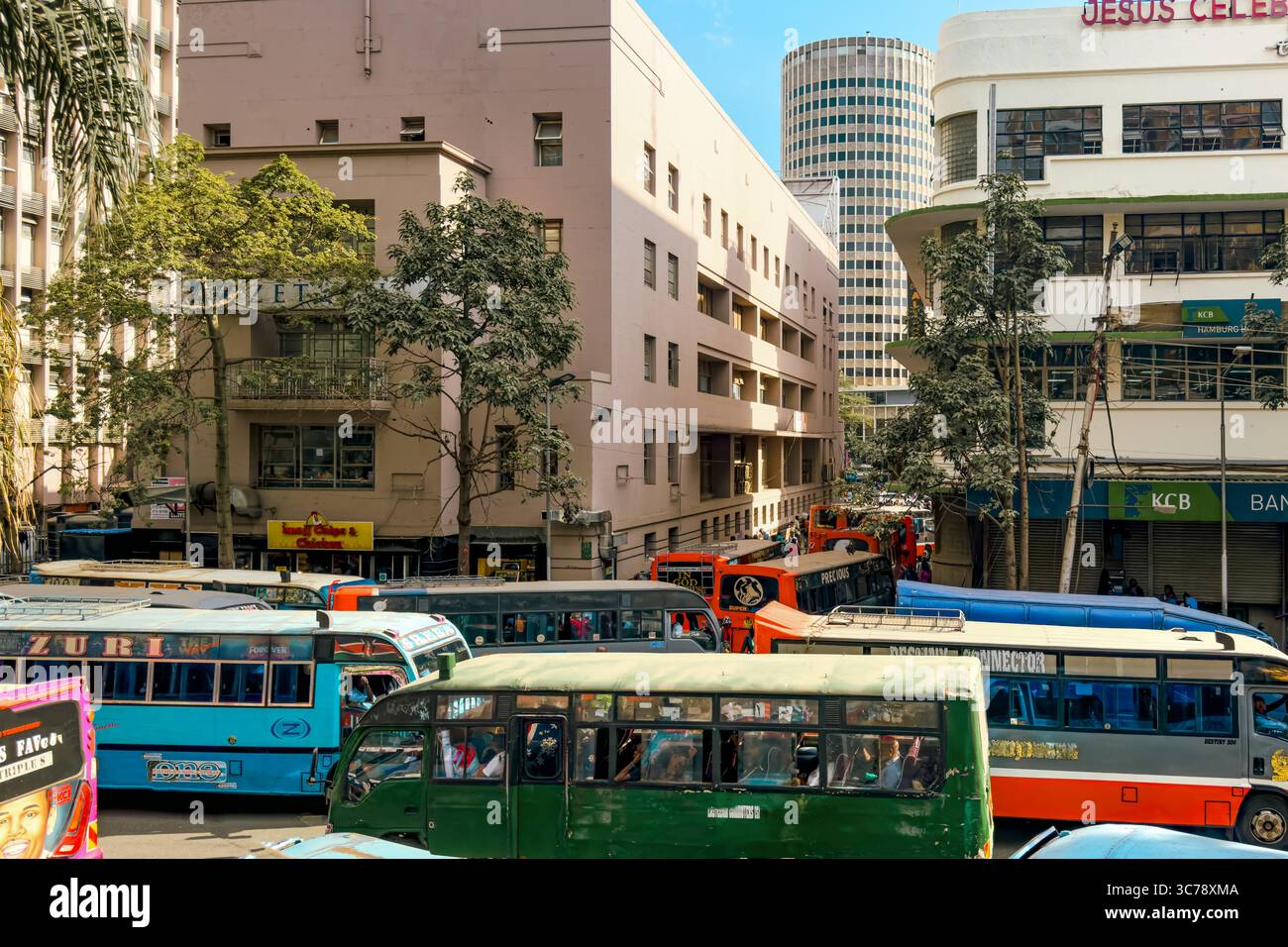 July 31st 2025 - View of brightly colored Public transport buses ...