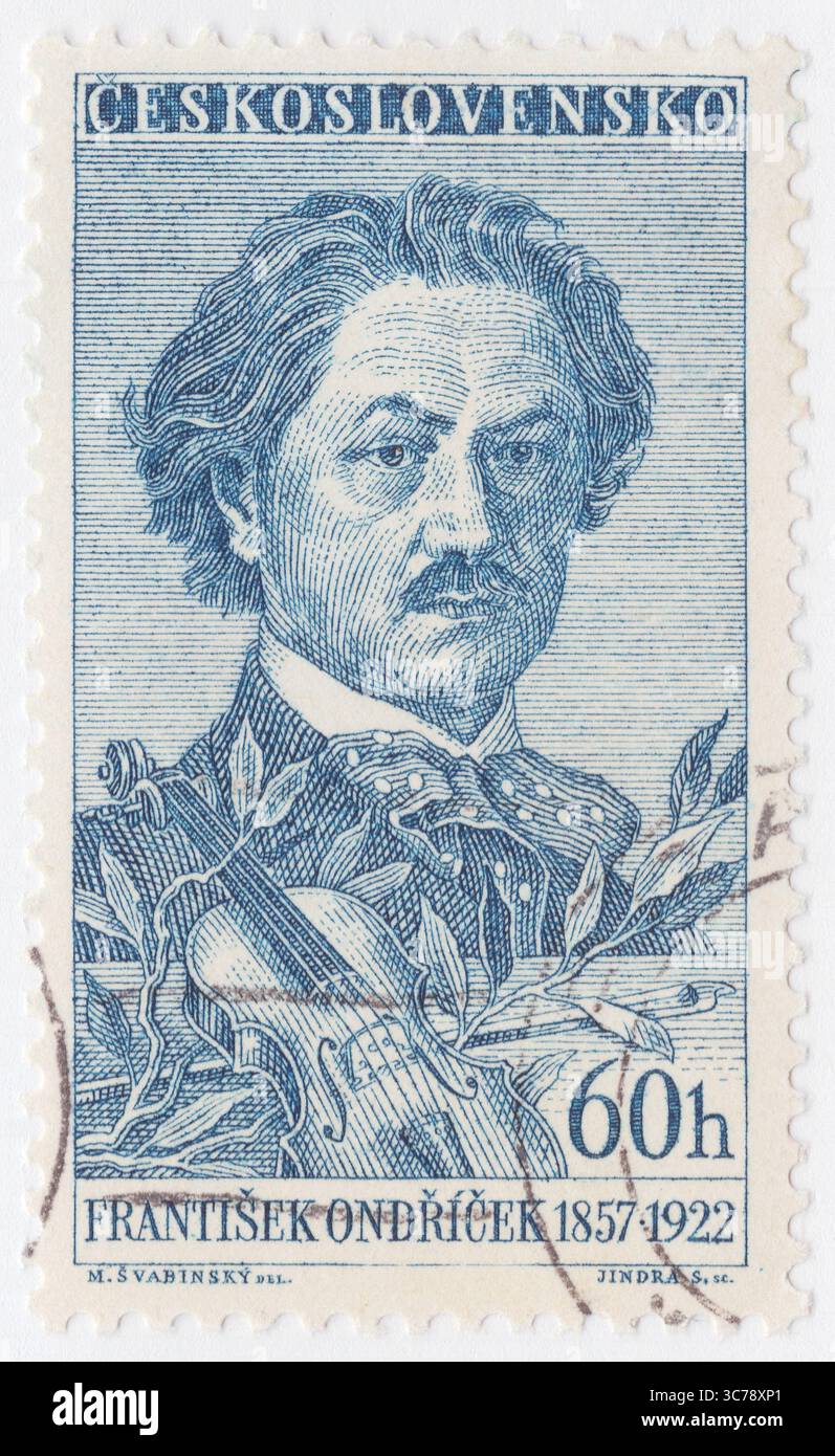 CZECHOSLOVAKIA - 1957 May 12: 60 haléř slate-blue postage stamp ...