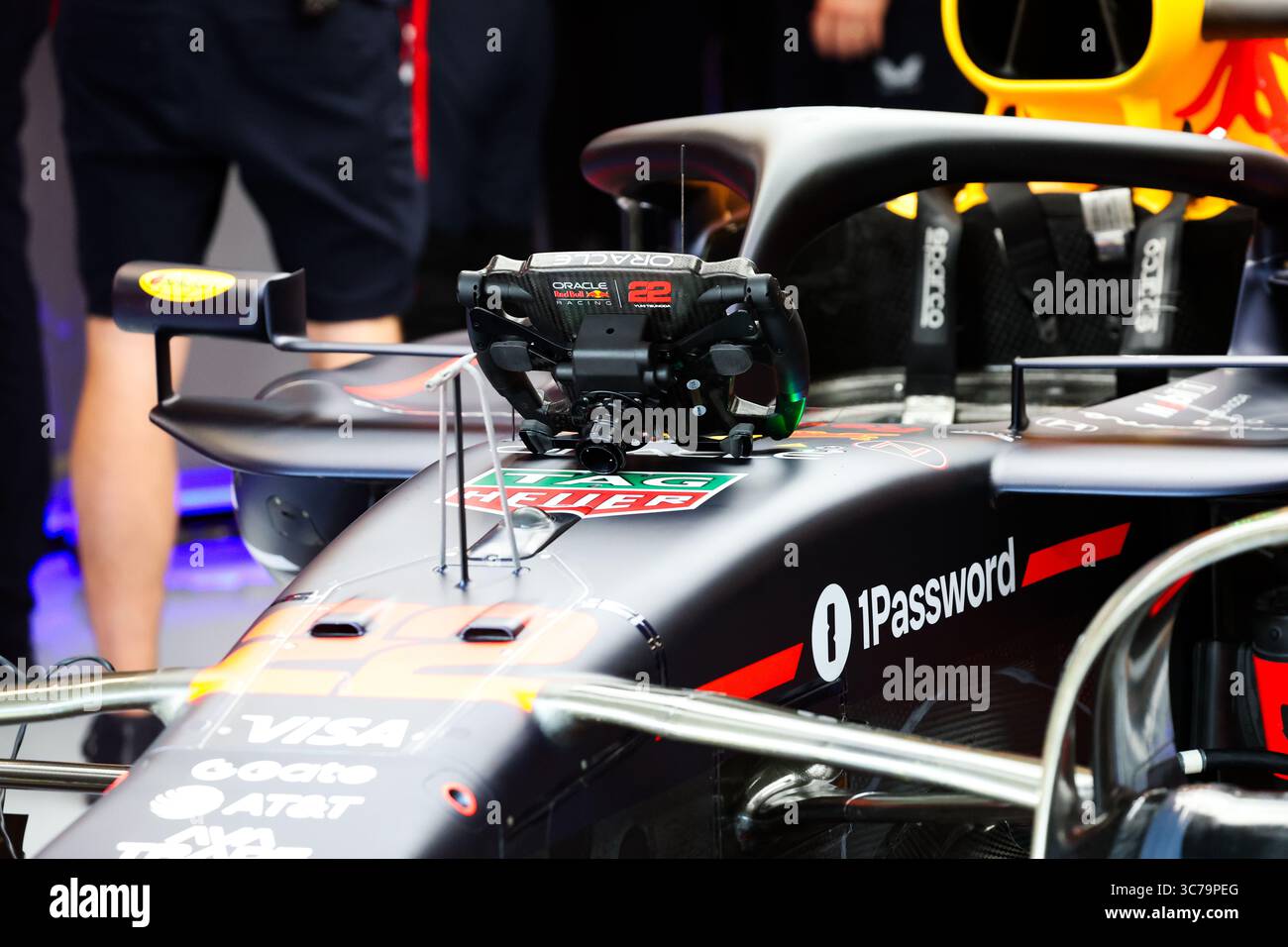 Red Bull Racing RB21, mechanical detail, steering wheel, volant, during ...