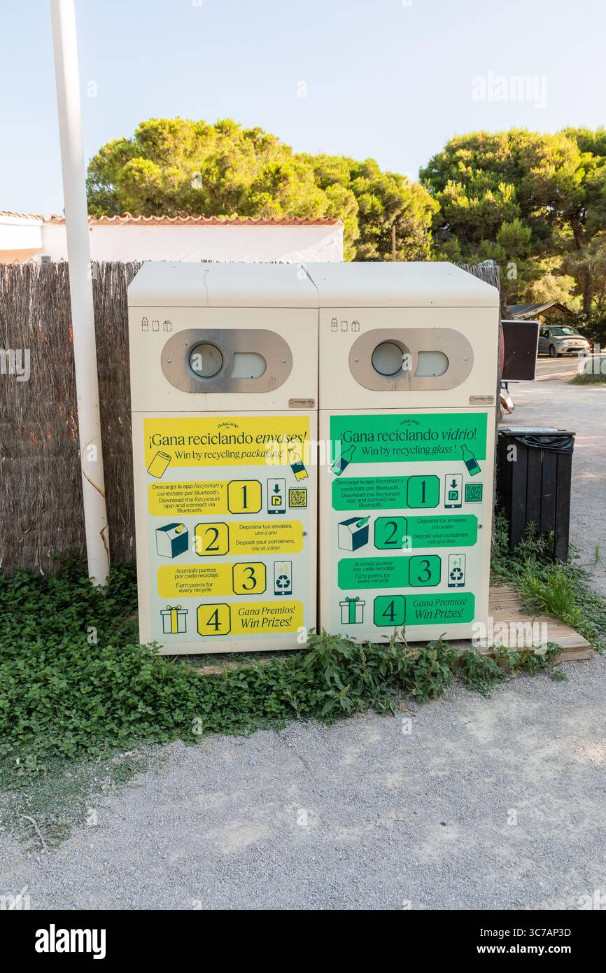 Recycling bins, Sitges, Catalonia, Spain, Europe Stock Photo - Alamy