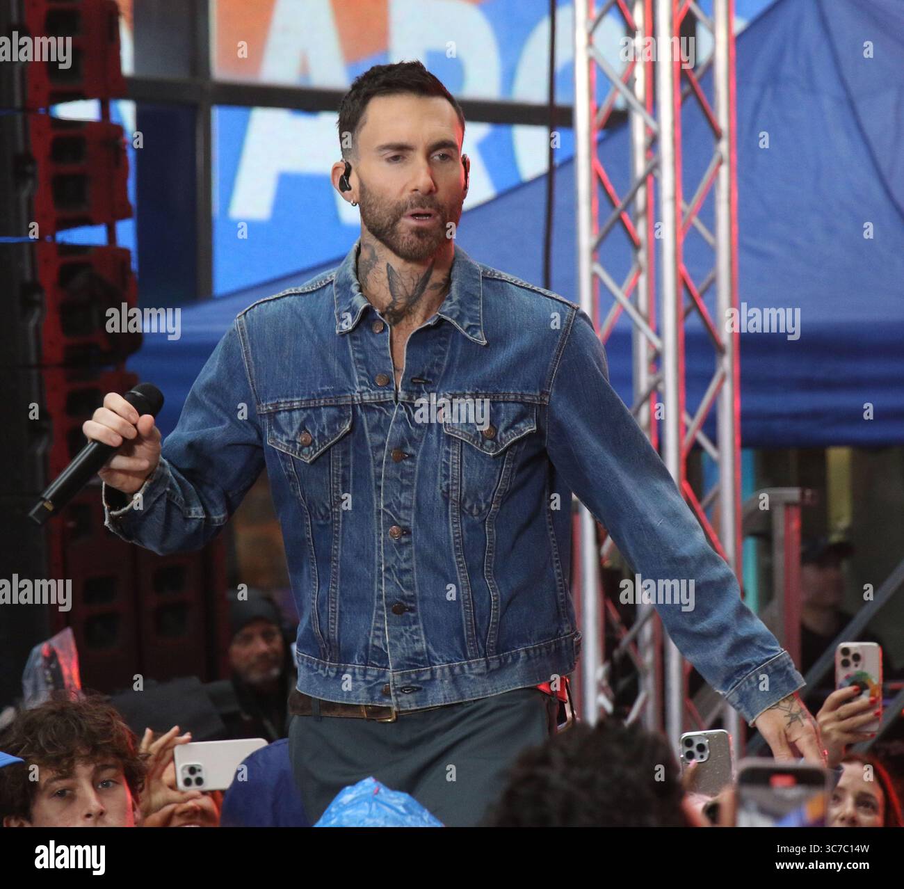 New York, NY August 01, 2025: Maroon 5 perform on at Rockefeller Center ...