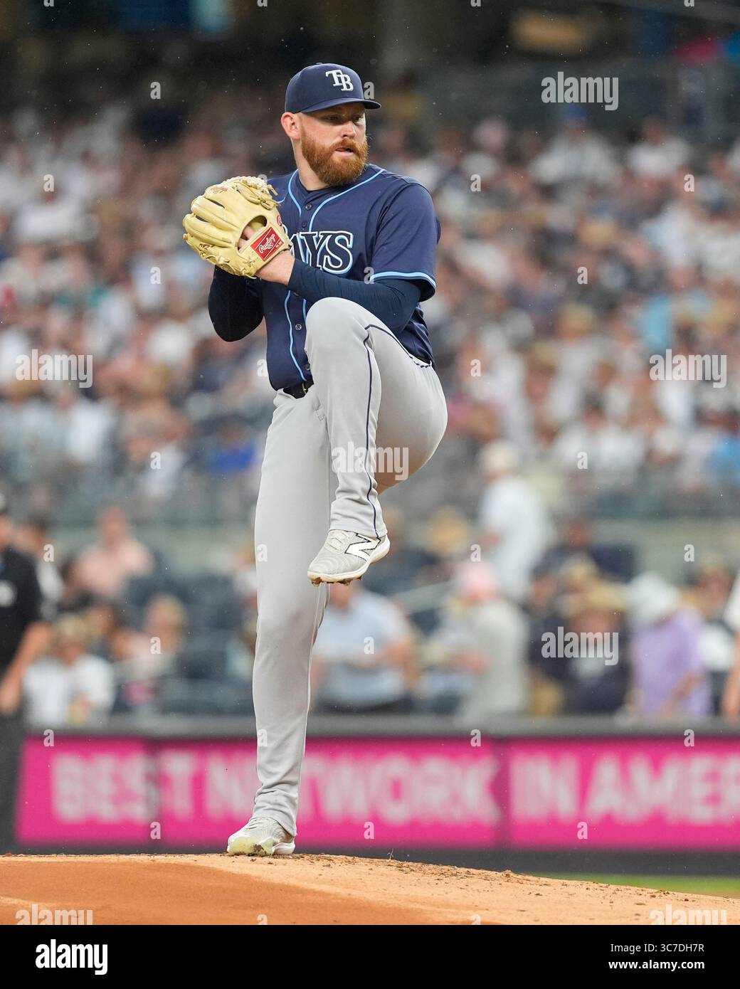 BRONX, NY - JULY 30: Tampa Bay Rays Pitcher Zack Littell (52) delivers ...