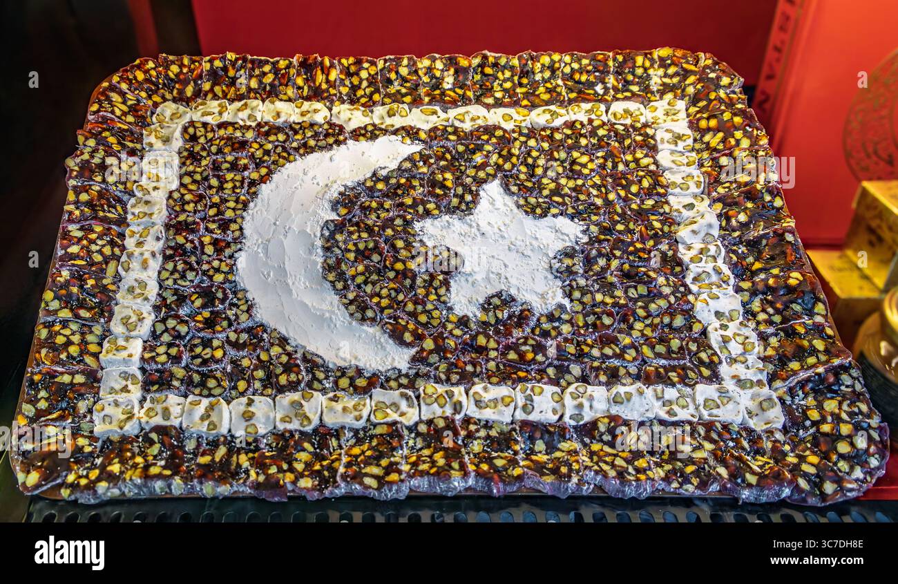 Turkish flag made of Turkish delight and nougat candy with hazelnut and ...