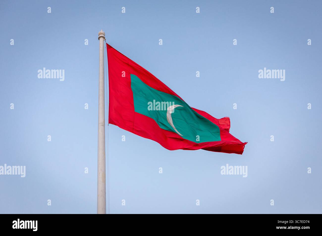 National flag of the Republic of Maldives with a green rectangle ...