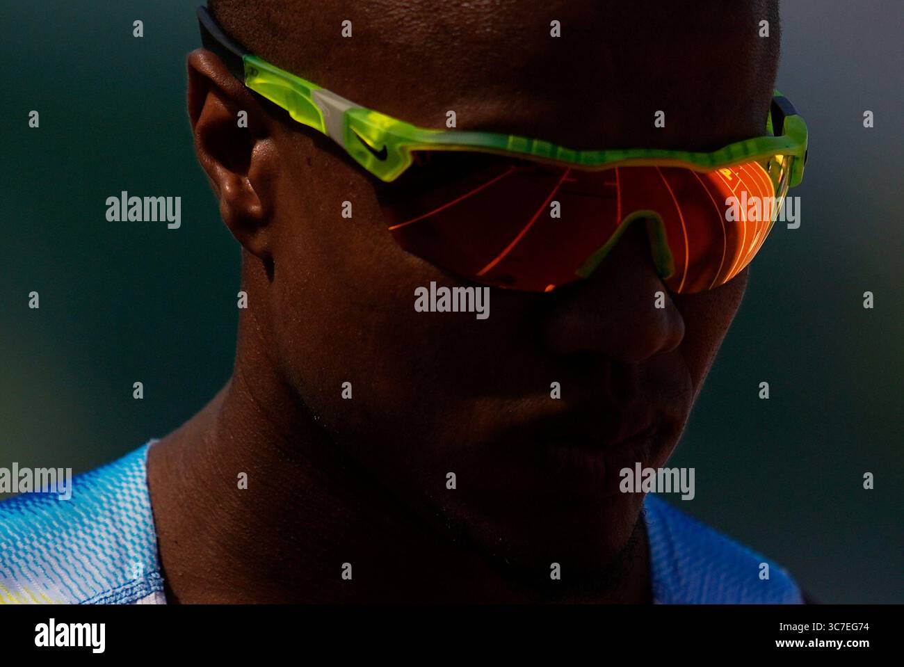 Isaiah Jewett looks on before the second heat of the men's 800-meter ...