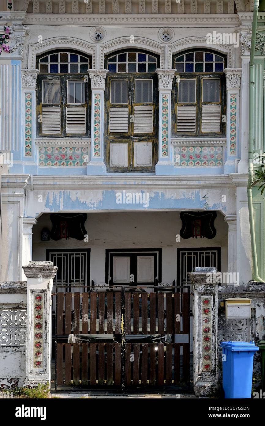 Exterior of a traditional Straits Chinese Peranakan terrace house with ...