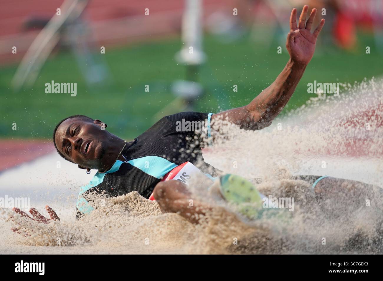 William Williams competes in the men's long jump finals during the U.S ...