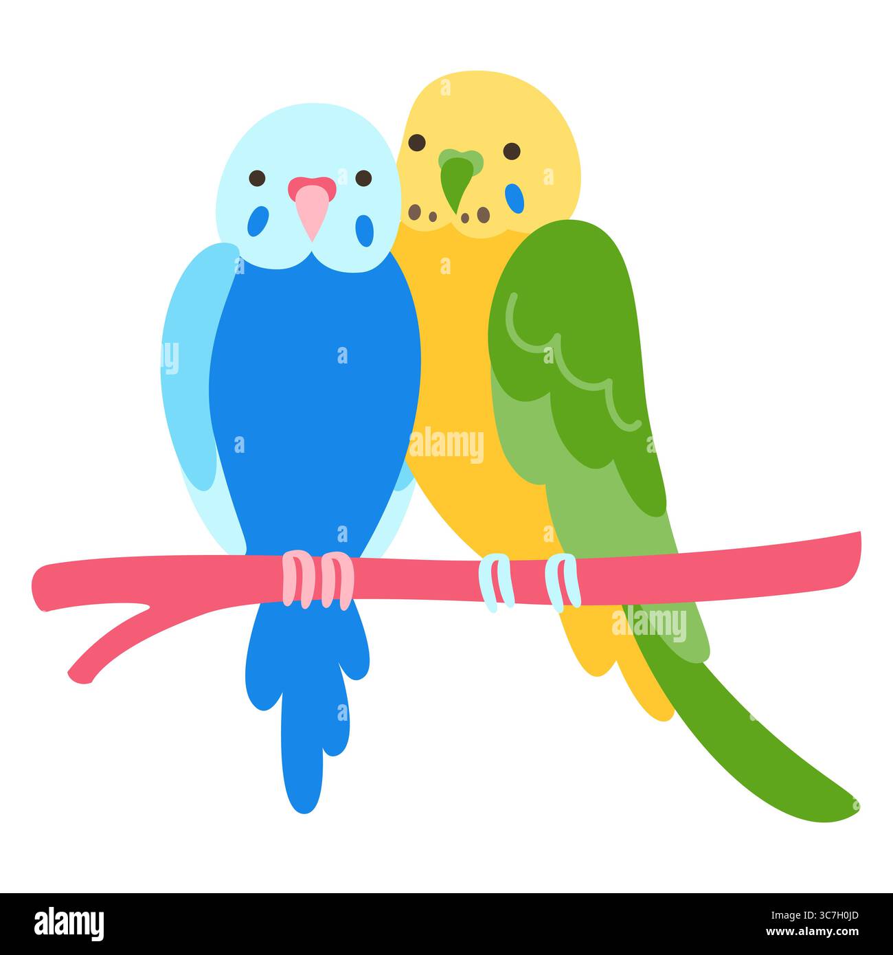 Couple parrots tropical bright childish cartoon illustration. Exotic ...
