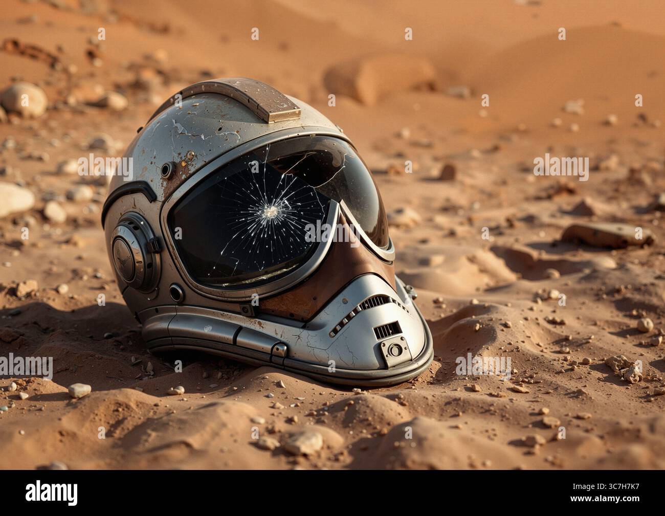 Illustration of a broken astronaut helmet on Mars Stock Photo - Alamy
