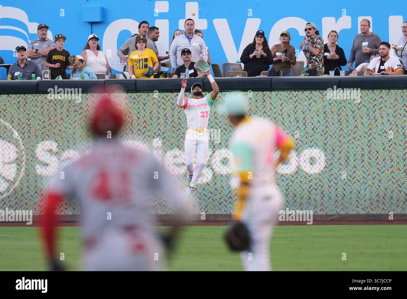 San Diego Padres right fielder Fernando Tatis Jr. makes the catch for ...