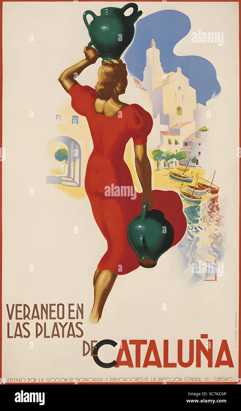 A gorgeous 1935 Spanish vintage travel poster for Catalonia, with the ...