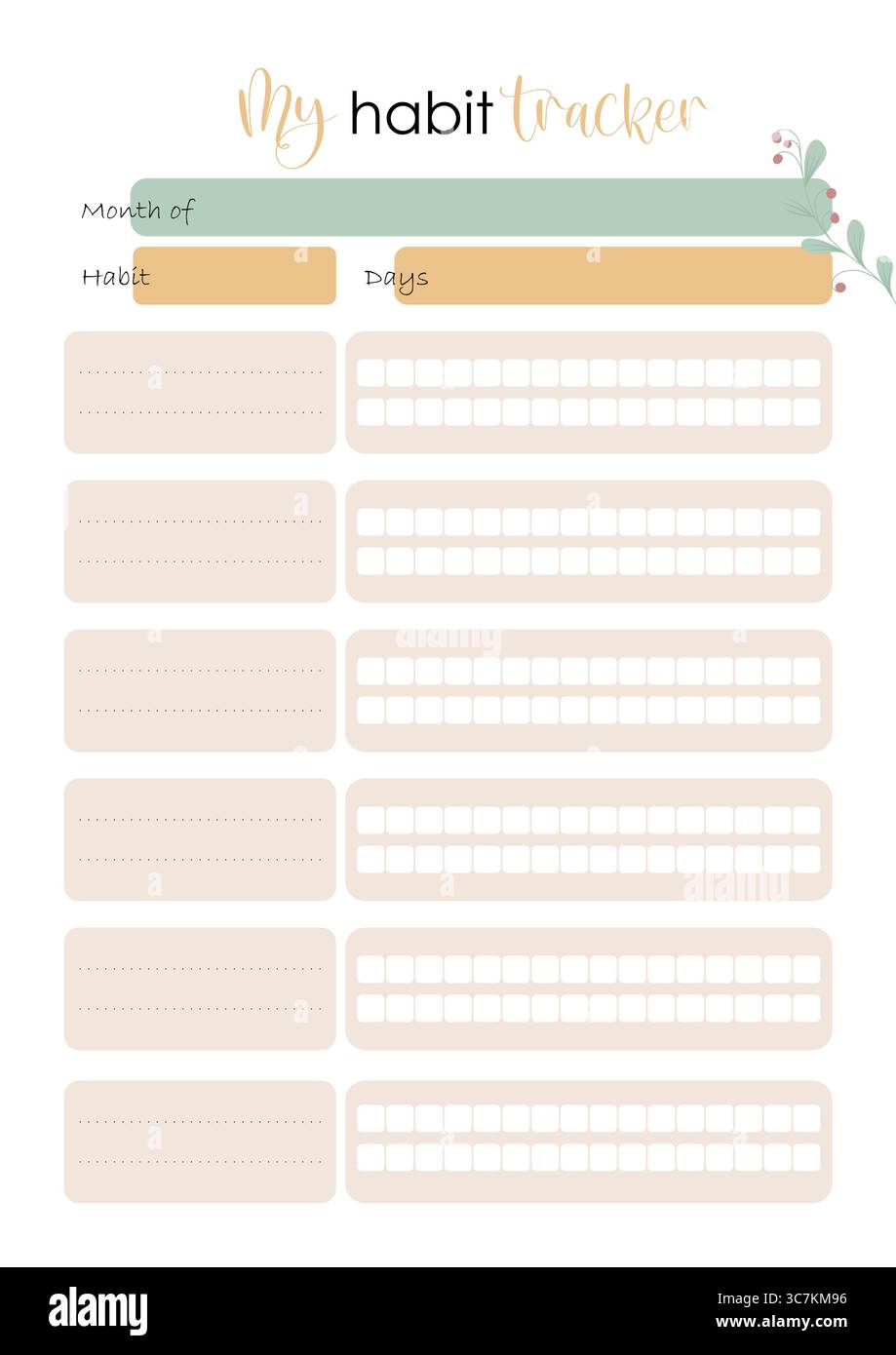 Minimal Habit Tracker Template. Daily Routine Planner Page in Pastel Colors. Printable Layout ...
