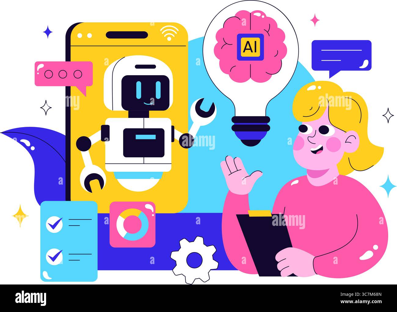 Machine Learning Vector Illustration featuring Artificial Intelligence Jobs, Scientists Working ...