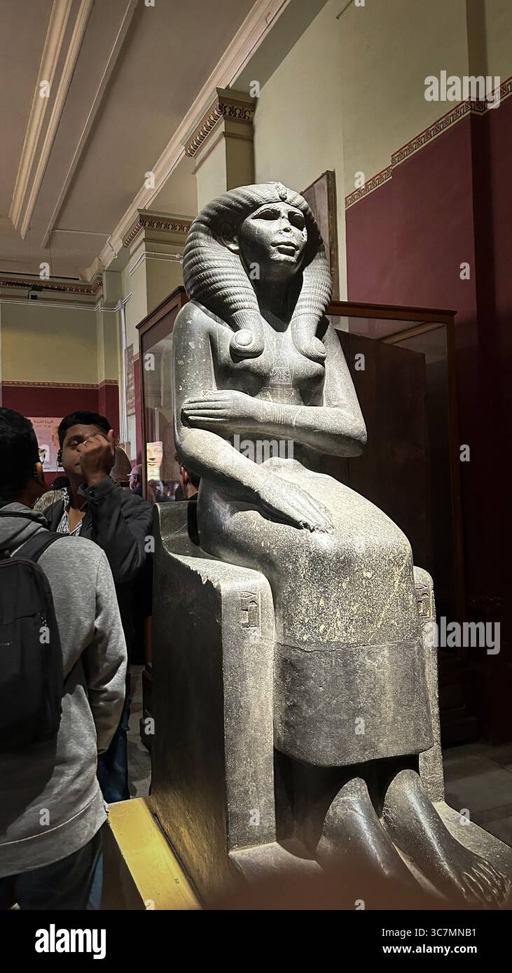 Seated statue of Queen Nofret, 4th dynasty noblewoman, displayed at the ...