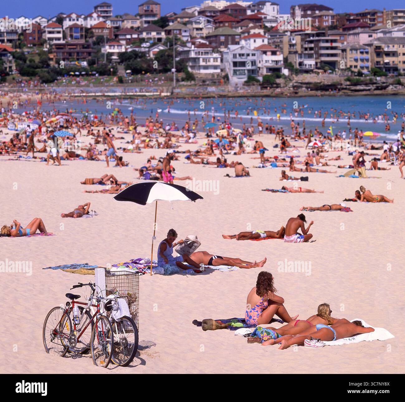 Crowded beach in summer, Bondi Beach, Bondi Beach Suburb, Sydney, New ...