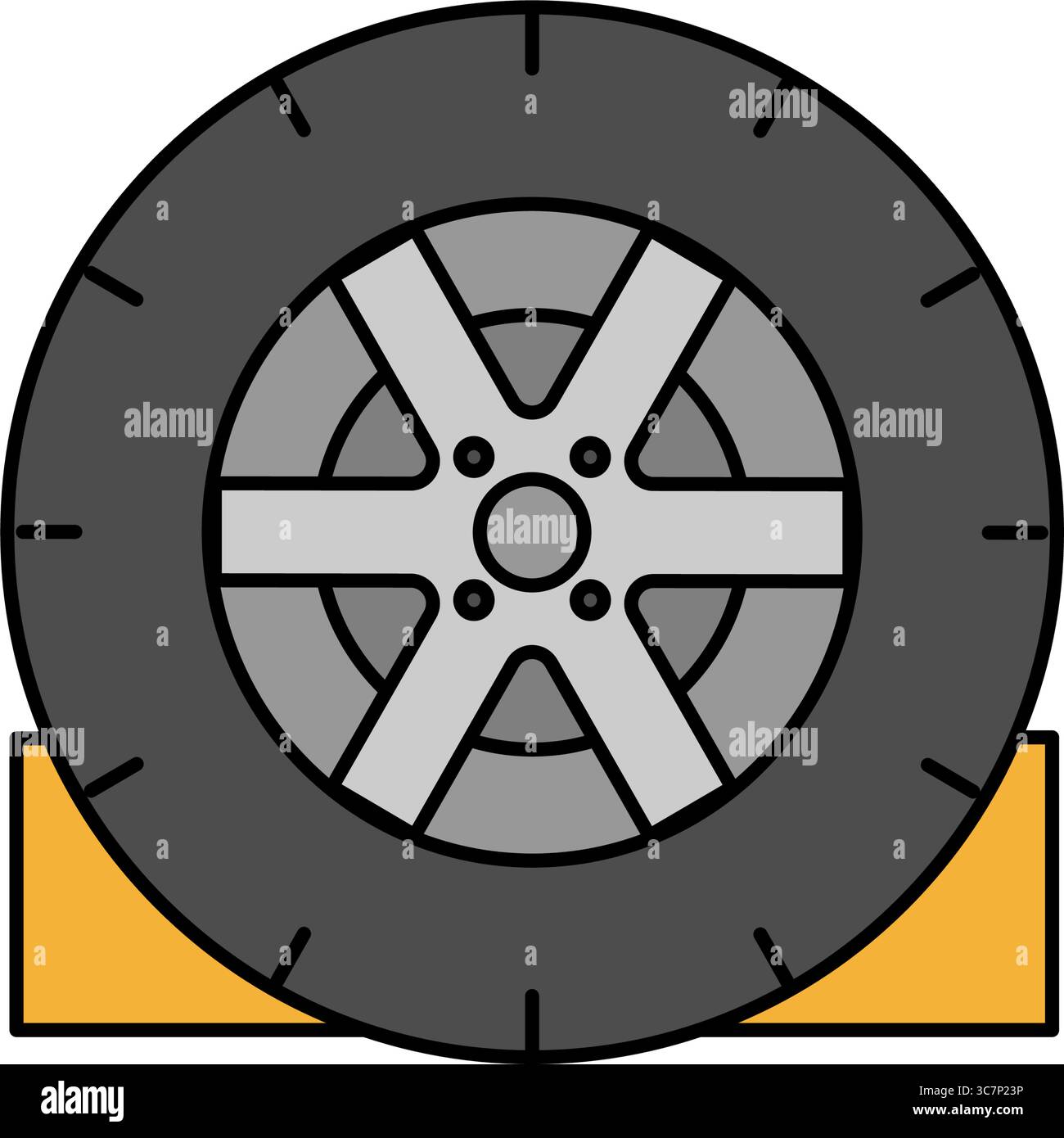 Simple and cute line icon of tire with wheel chock for vehicle safety ...