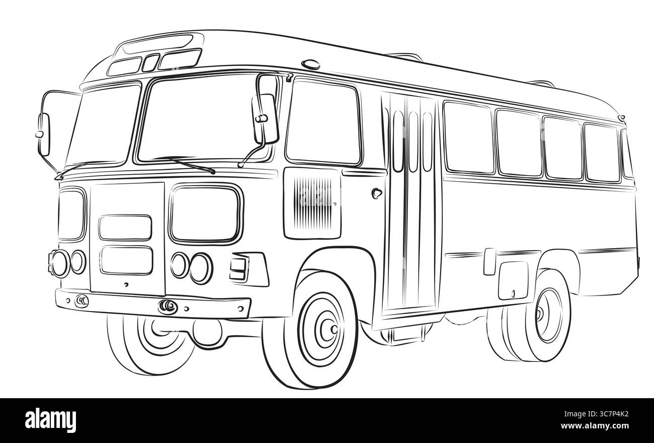 The Sketch of the big passenger old bus Stock Vector Image & Art - Alamy