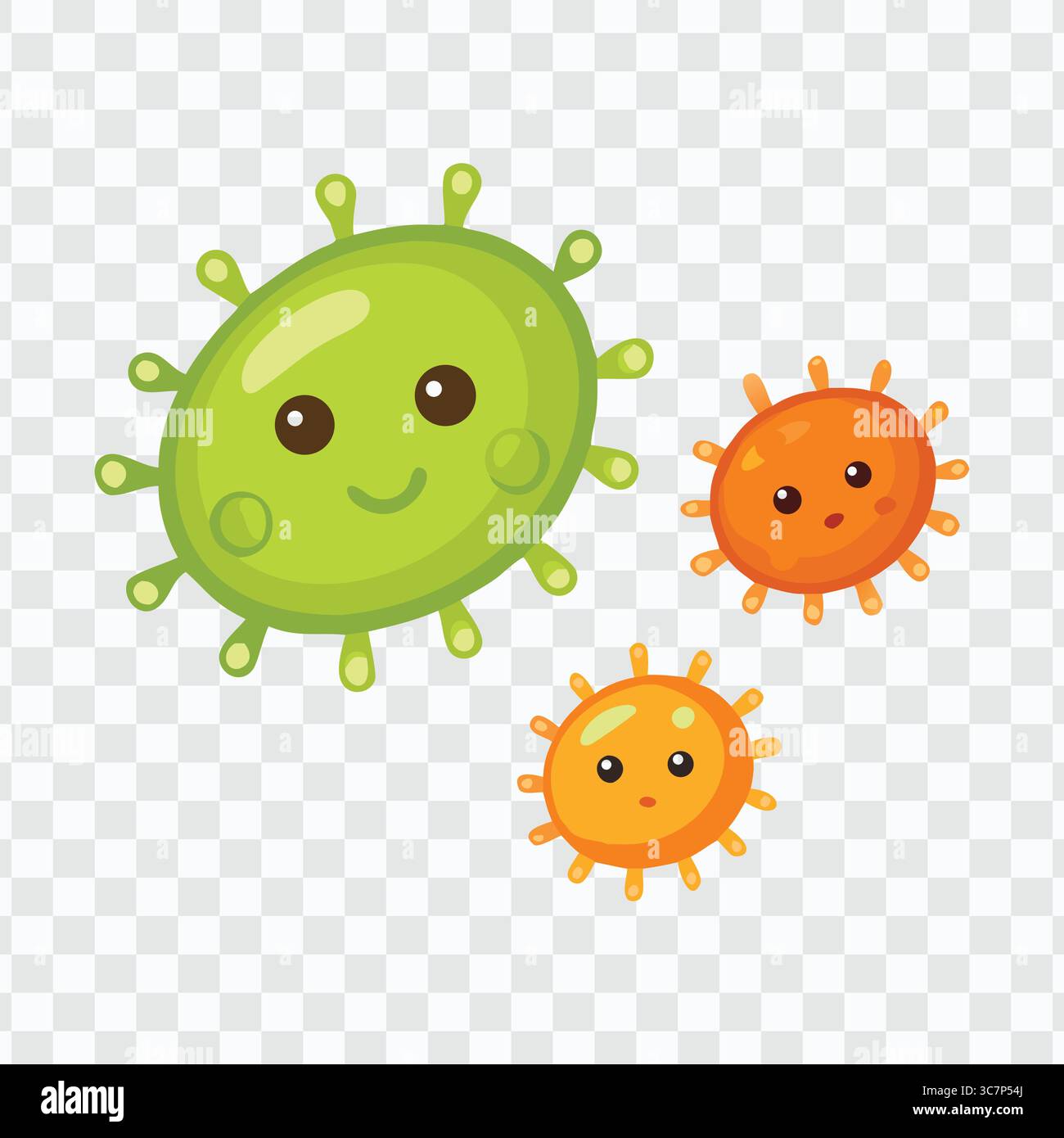 Cute Cartoon Virus Characters in Green, Orange, and Yellow on ...