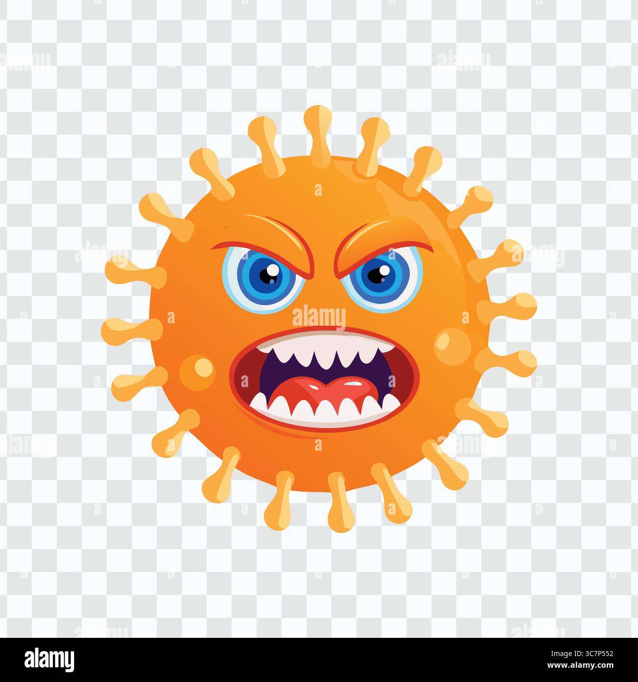 Angry Cartoon Orange Virus with Teeth and Blue Eyes on Transparent ...