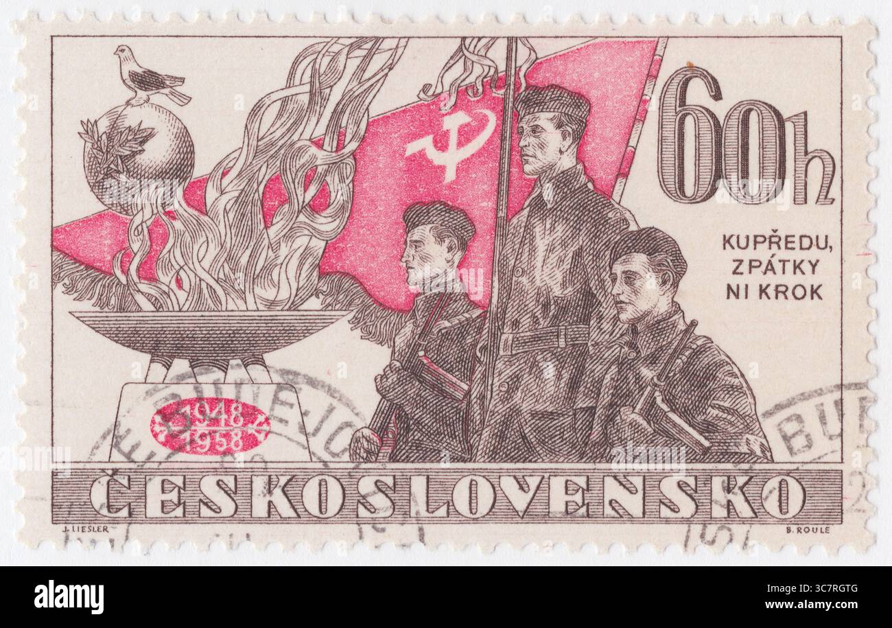 CZECHOSLOVAKIA - 1958 February 25: 60 haléř gray-brown and carmine ...