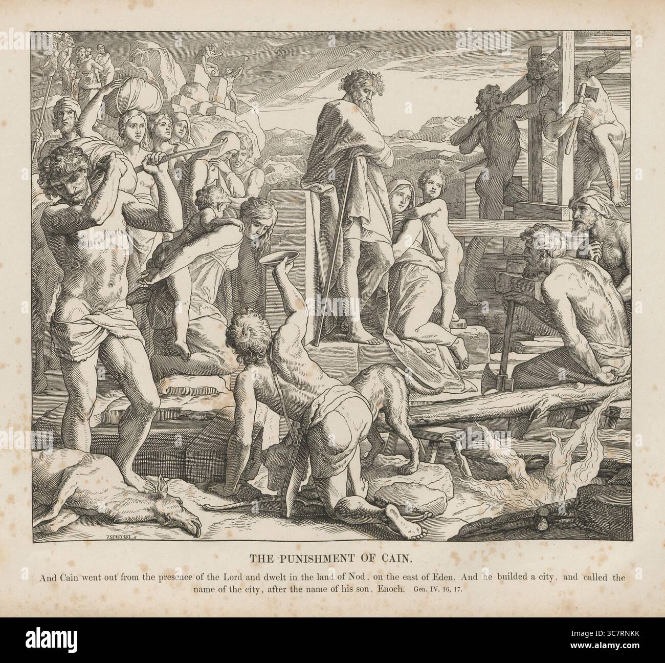 Biblical story, The Punishment of Cain, digitally enhanced reproduction ...